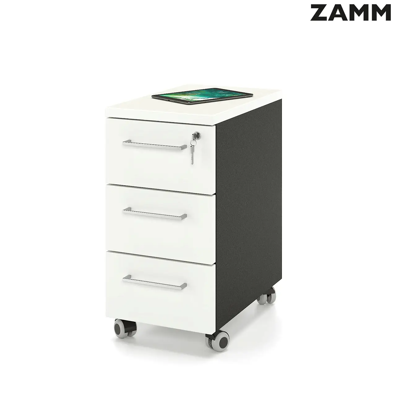 Тумба мобильная узкая ZAMM 3 ящика с центральным замком